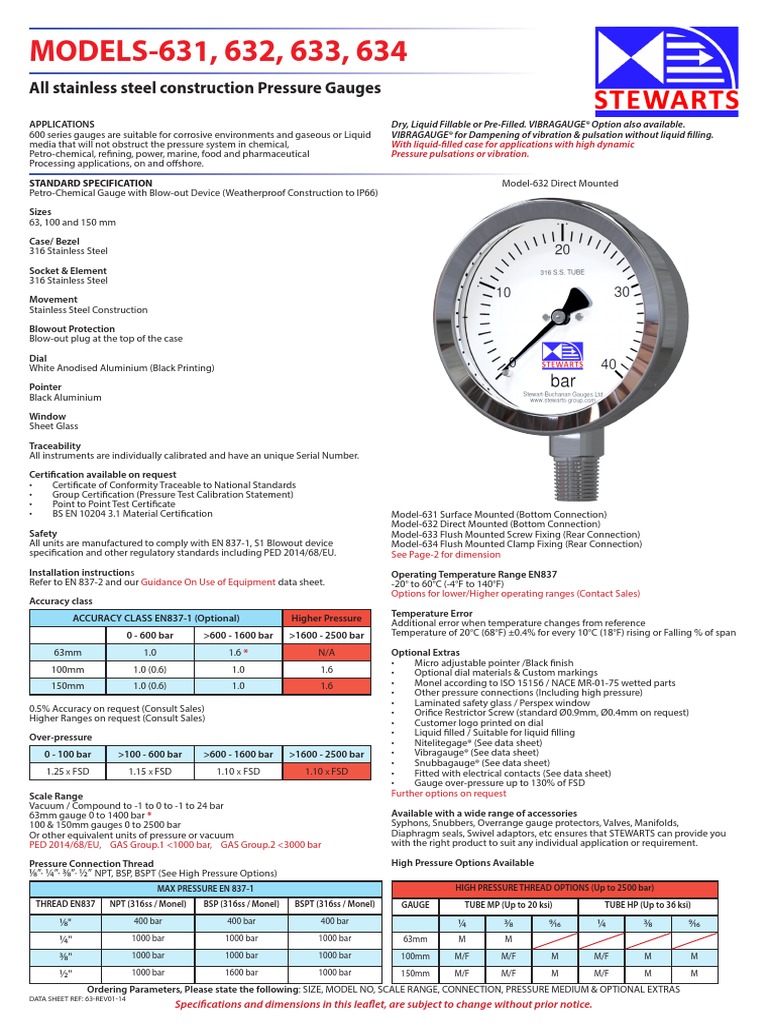 STEWART-BUCHANAN - Model 63 Series Pressure Gauge | PDF | Calibration ...