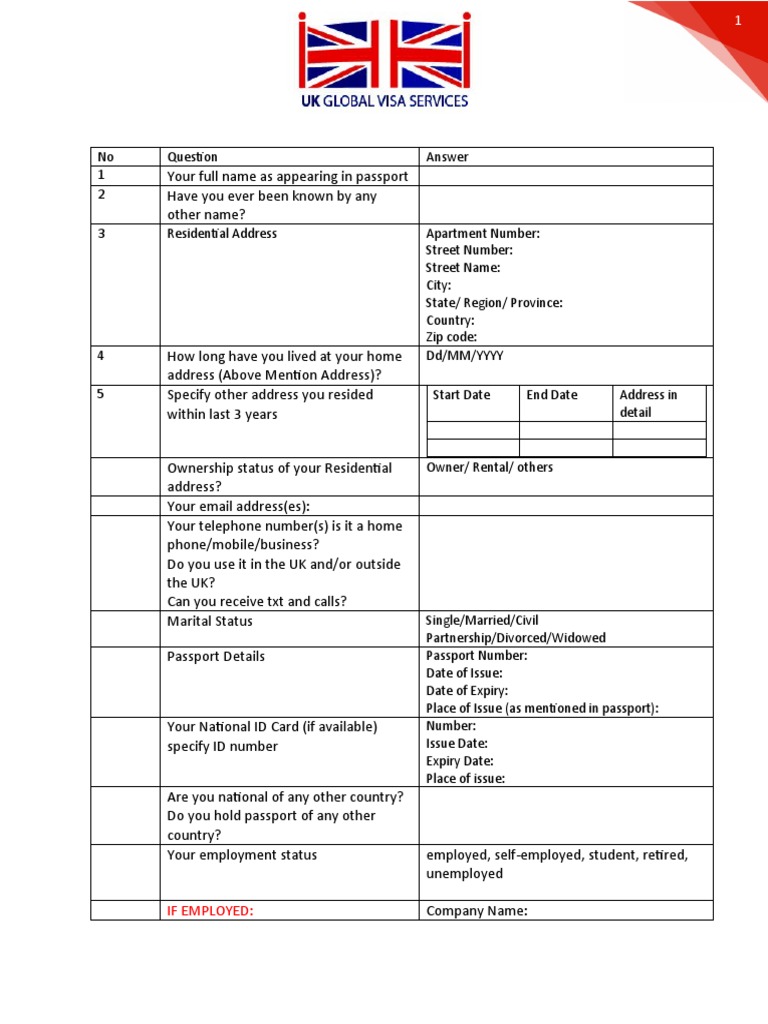 UKGVS Tourist Visa Form FV | PDF