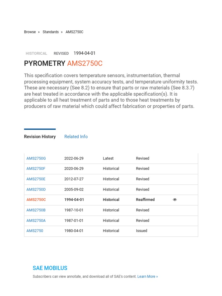 AMS2750C - Pyrometry - SAE International | PDF