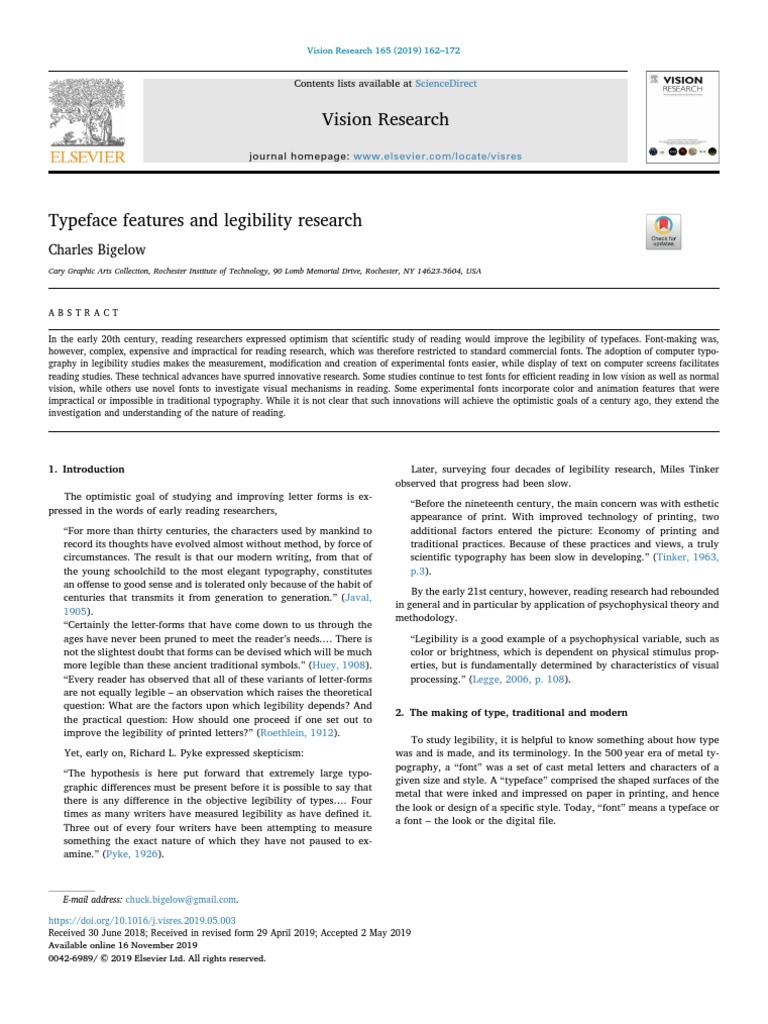 Typeface Features and Legibility Research - 2019 - Vision Research | PDF | Typefaces | Serif