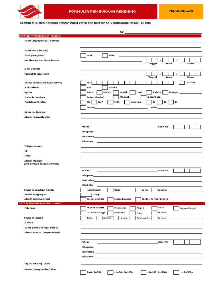 Formulir Pembukaan Rekening Perorangan | PDF