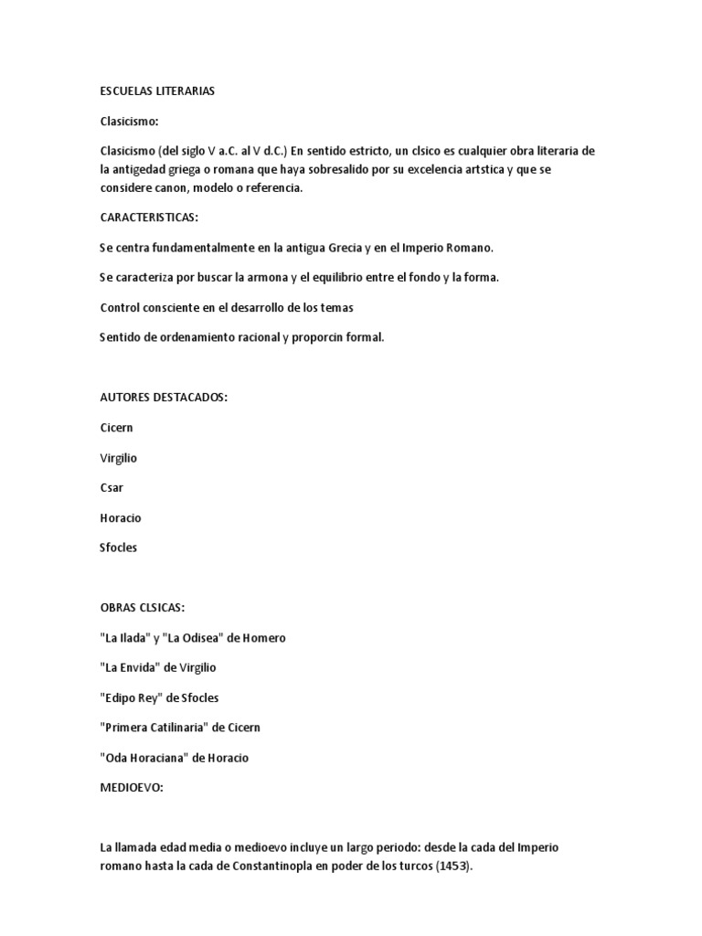 Escuelas Literarias a lo Largo de la Historia | PDF | Realismo ...