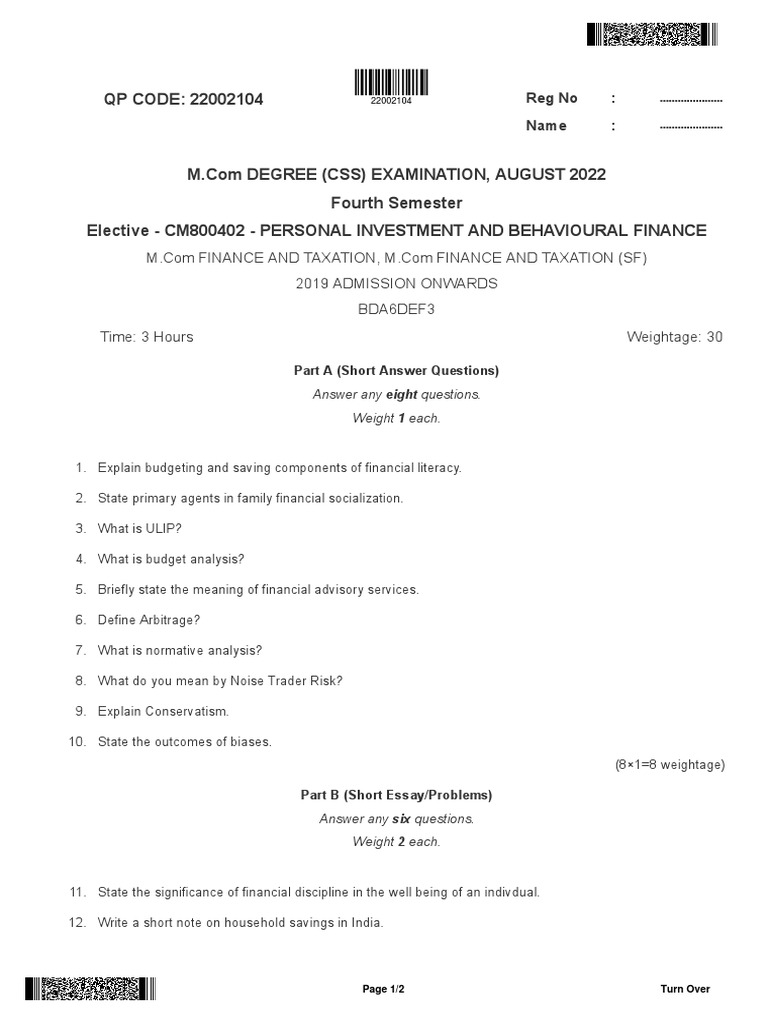 Personal Investment and Behavioural Finance | PDF | Behavioral ...