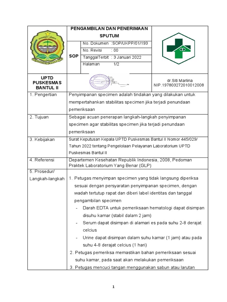 Penyimpanan Specimen | PDF | Kesehatan Holistik | Sains & Matematika