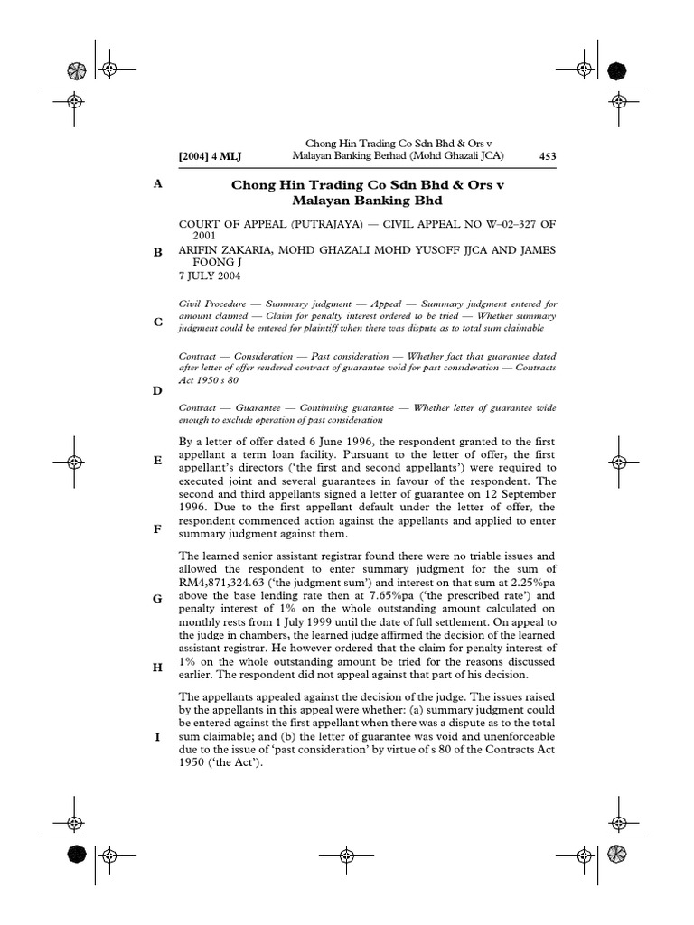 CHONG HIN TRADING CO SDN BHD & ORS V MALAYAN BANKING BHD | PDF ...