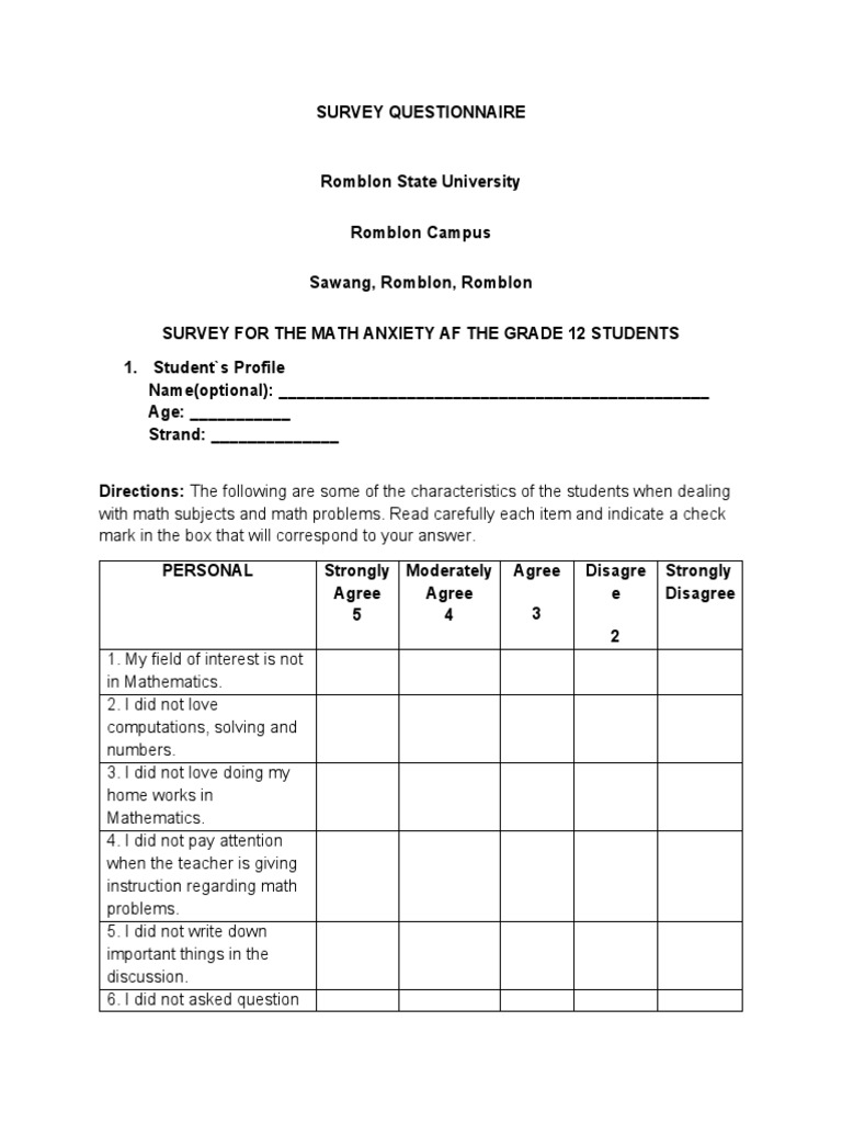 Survey Questionnaire | PDF | Mathematics | Science