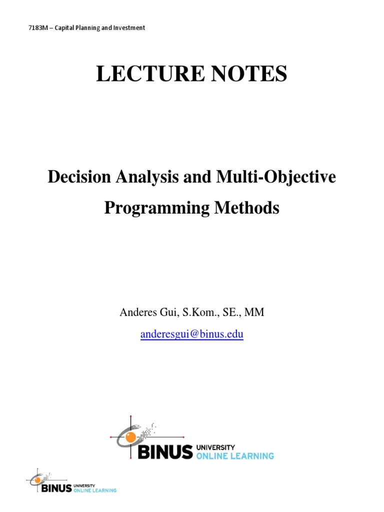 Lecture Notes: Decision Analysis and Multi-Objective Programming ...