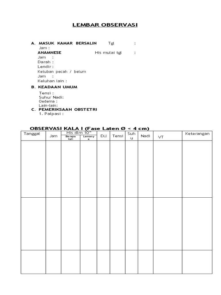 Lembar Observasi Persalinan | PDF