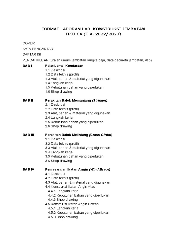 Format Laporan Lab Konstruksi Jembatan - TPJJ 6A | PDF | Teknologi & Rekayasa