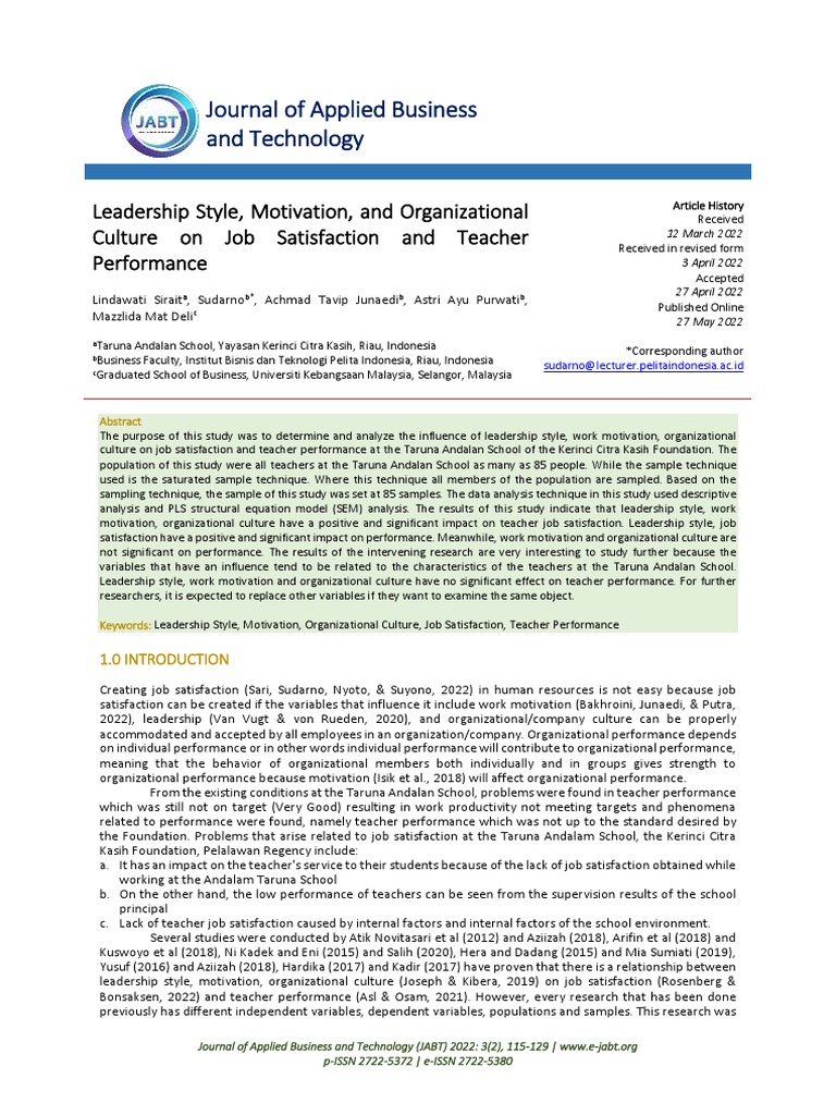 Leadership Style, Motivation, and Organizational Culture On Job ...
