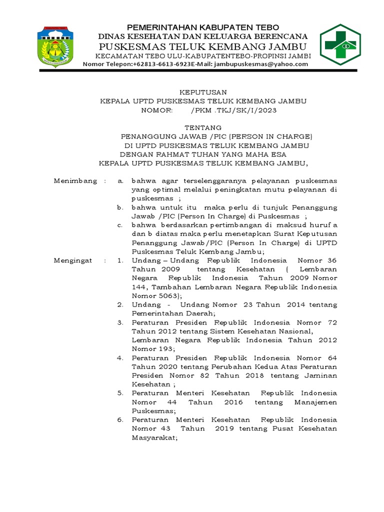 SK - Penanggung - Jawab - Pic TK - Jambu | PDF