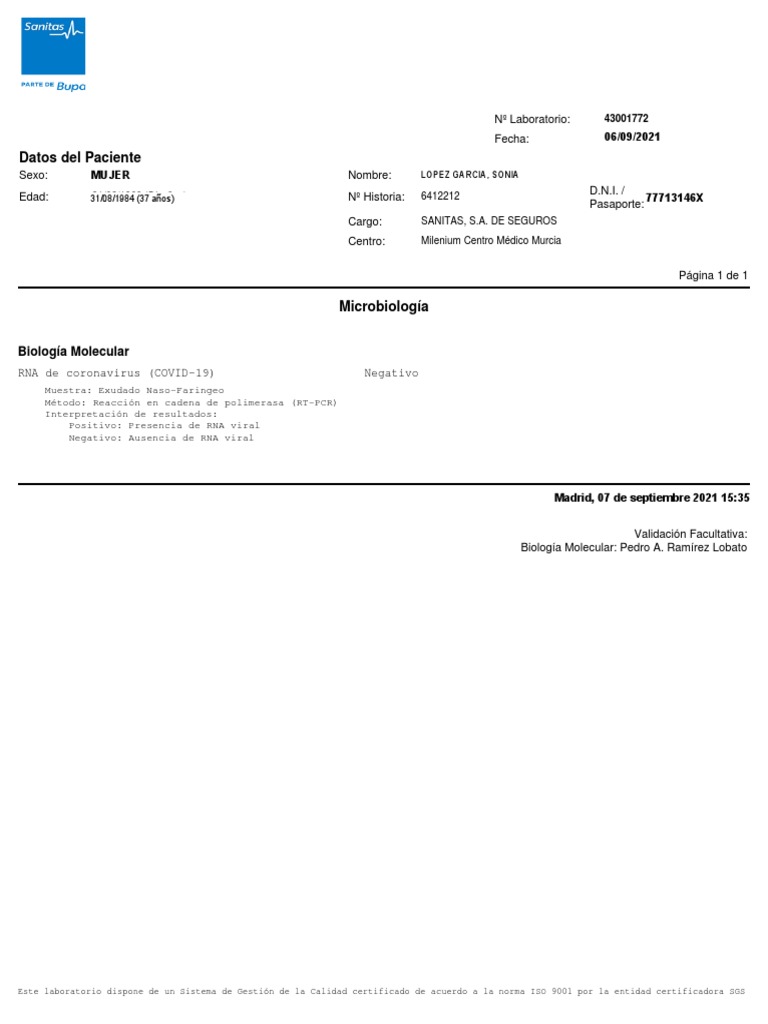 Datos Del Paciente: #Laboratorio: Fecha: 13/02/2021 | PDF | Biología Datos Del Paciente: #Laboratorio: Fecha: 13/02/2021 | PDF | Biología