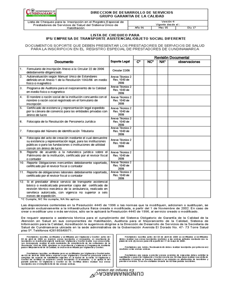 Lista de Chequeo para IPS PI Versión 4 | PDF | Auditoría