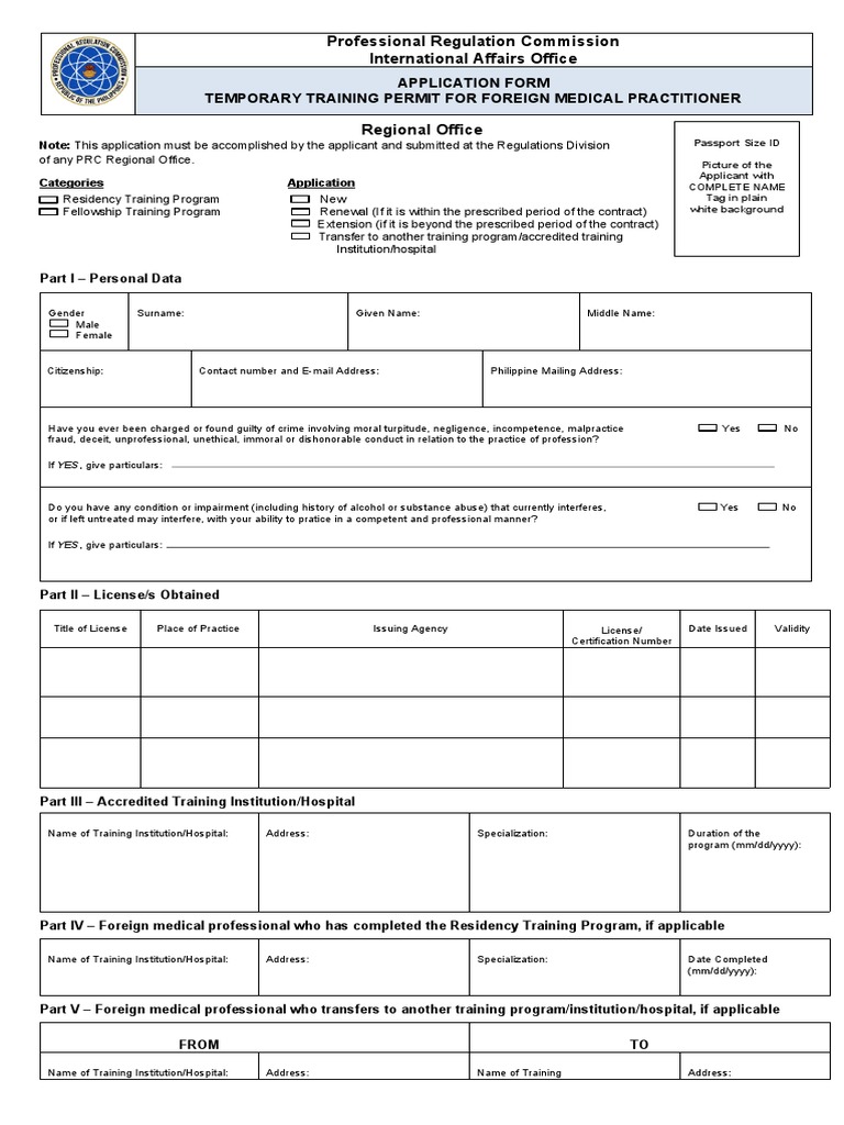 Temporary Training Permit For Foreign Medical Practitioner | PDF ...