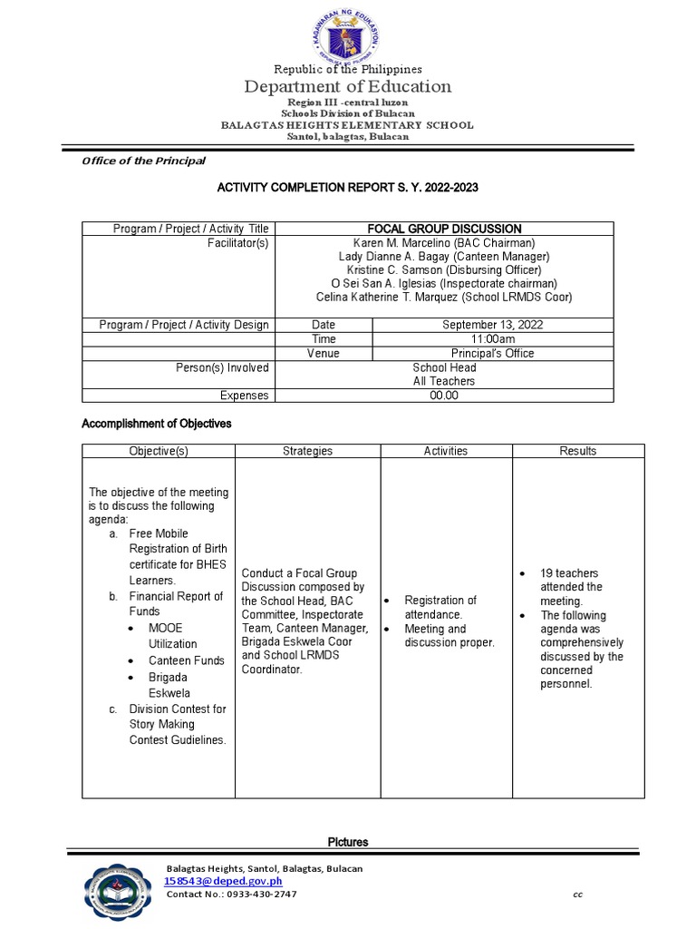 Focal Group Discussion Report 2022-2023 | PDF
