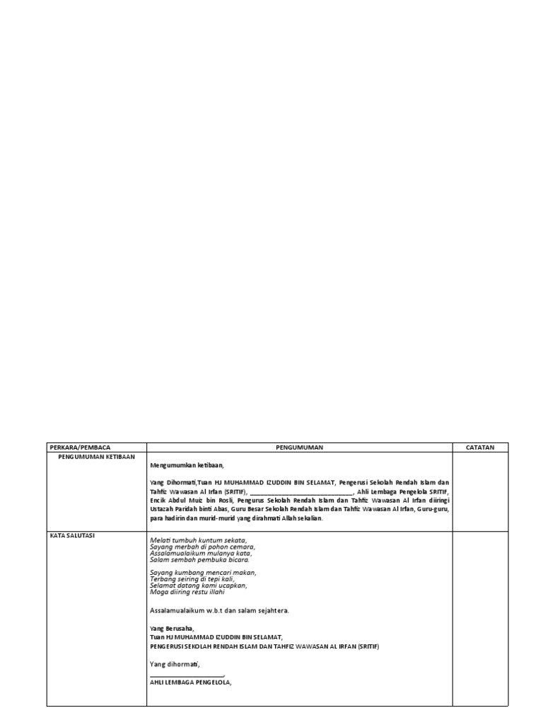 Skrip MC Program Hala Tuju Tahun 6 SRITIF 2023 | PDF