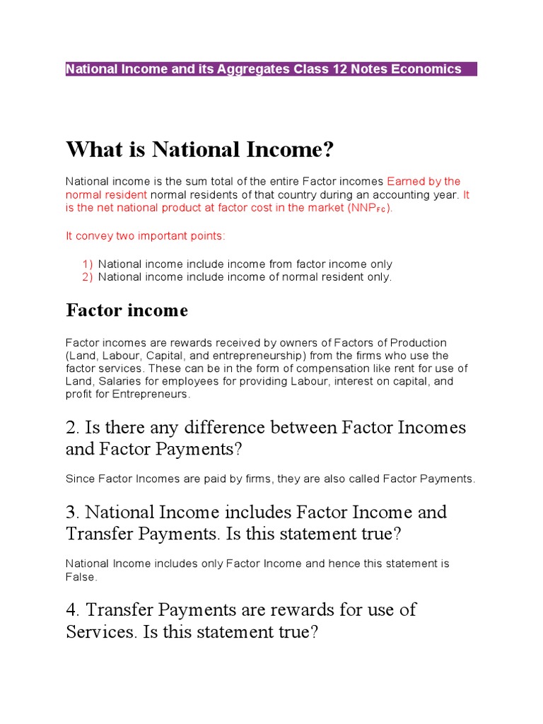 National Income and Its Aggregates Class 12 Notes Economics | PDF | Law