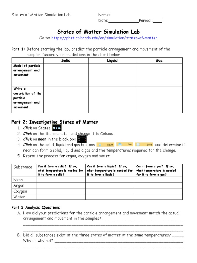 PhET States of Matter Sim | PDF
