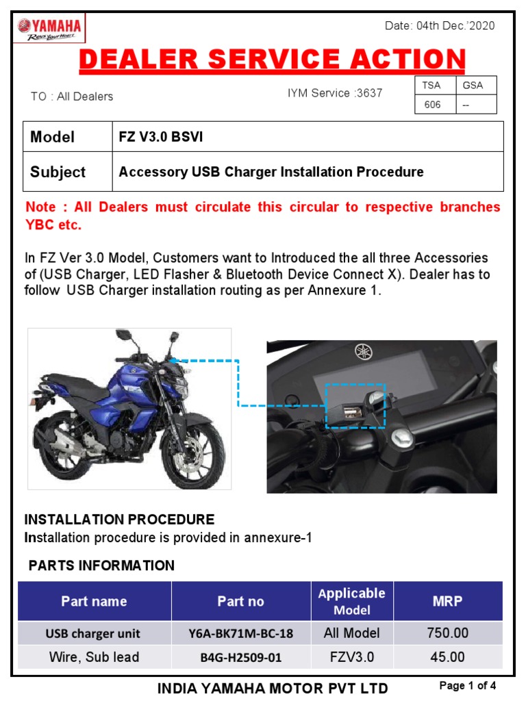 DSA 3637 - Accessory USB Charger Installation Procedure in FZ V3.0 BS6 ...