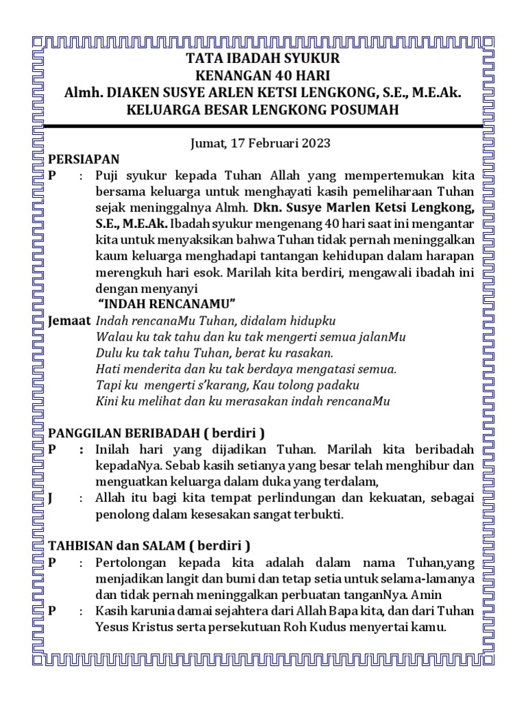 Ibadah Syukur 40 Hari Meninggal | PDF