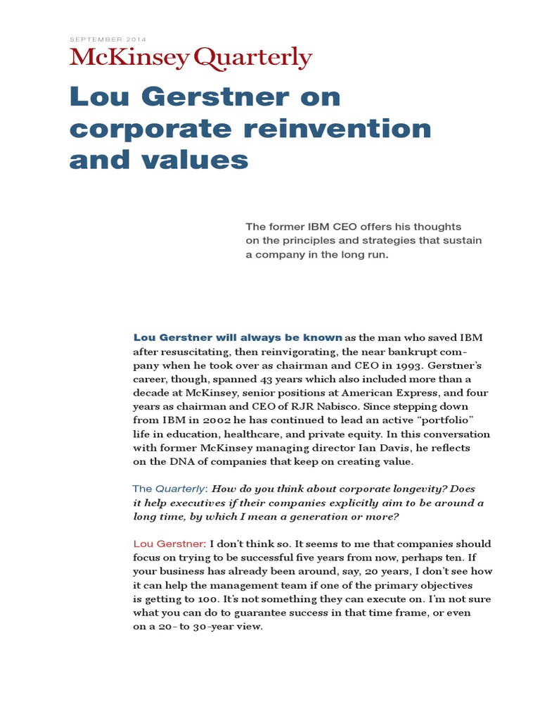 Lou Gerstner On Corporate Reinvention and Values | PDF Lou Gerstner On Corporate Reinvention and Values | PDF
