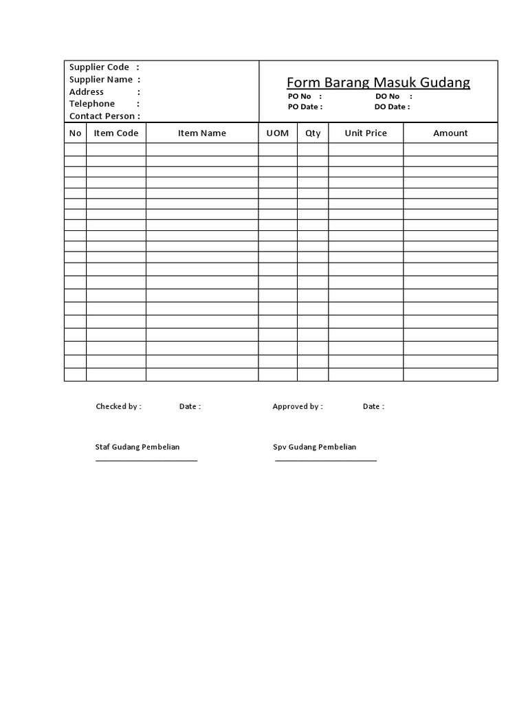 Form Barang Masuk Gudang | PDF