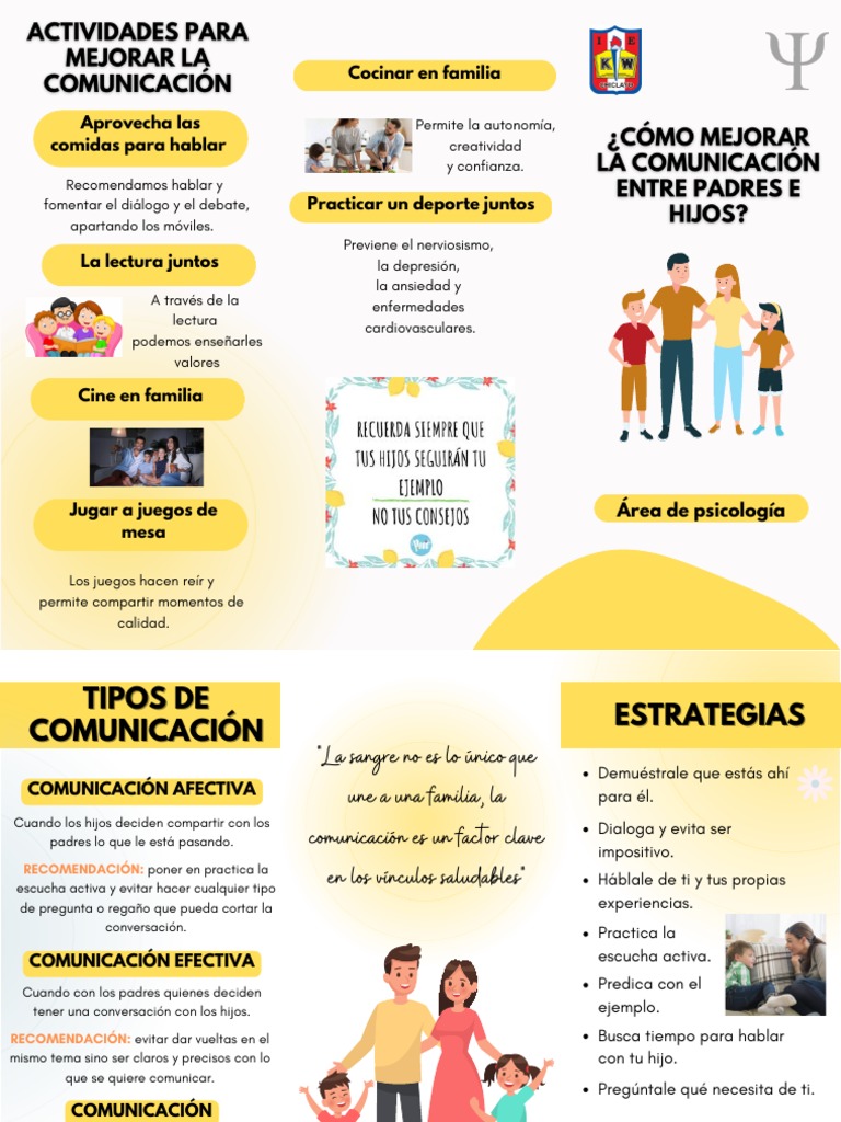 Triptico Como Mejorar La Comunicación Entre Padres e Hijos 2023 | PDF