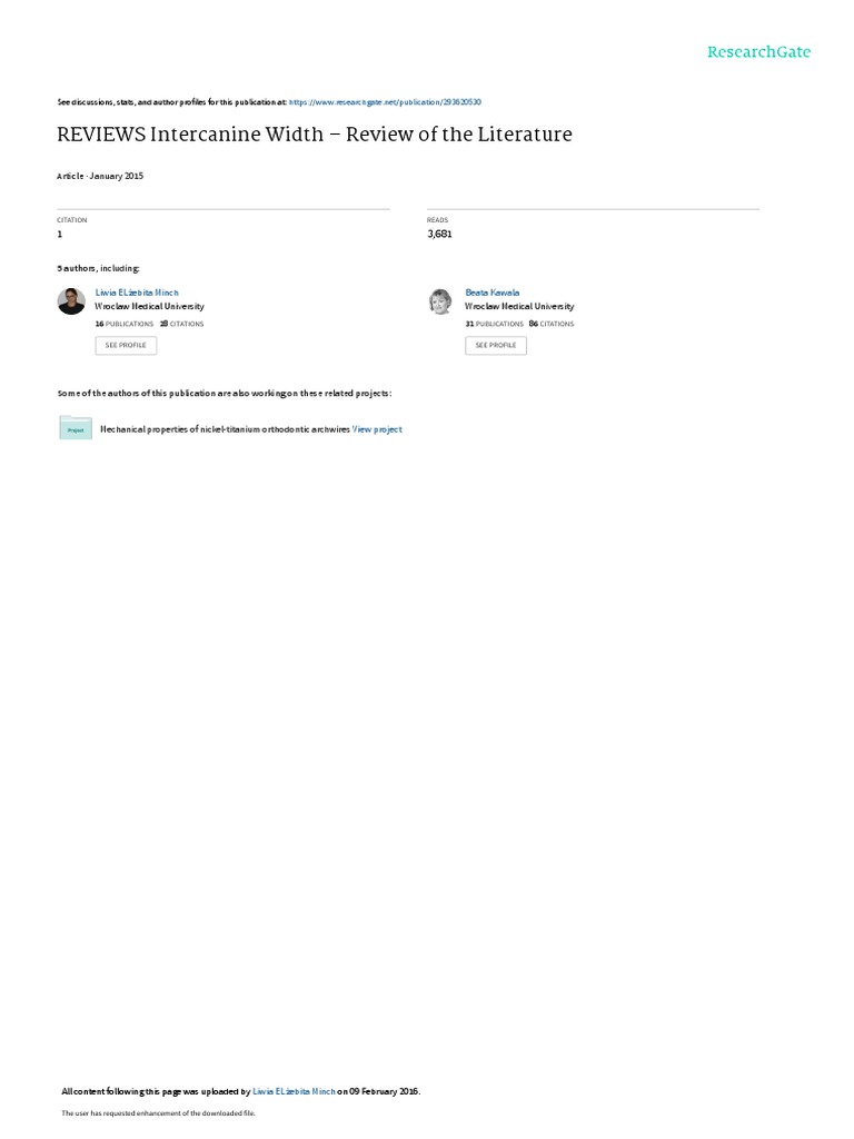 Intercanine Width - Review of The Literature | PDF | Tooth | Orthodontics