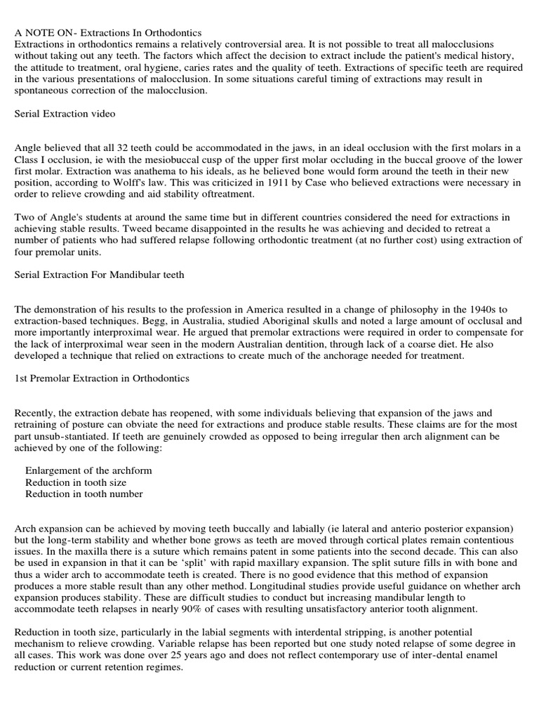 Extractions In Orthodontics Pdf Orthodontics Tooth
