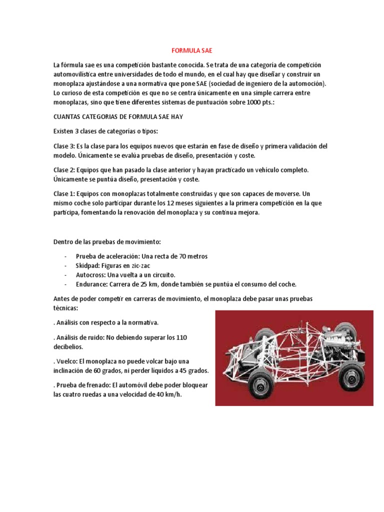 Categorías de Fórmula SAE: Clases y Reglas | PDF | Automovilismo ...