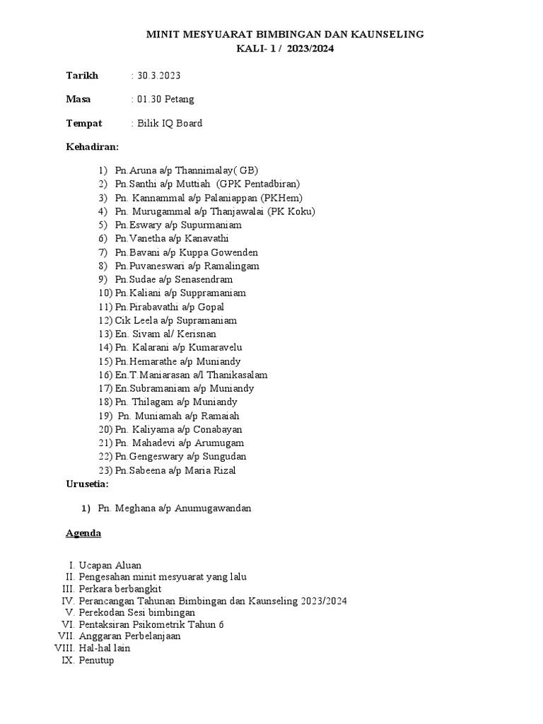 Minit Mesyuarat 1-2023 | PDF