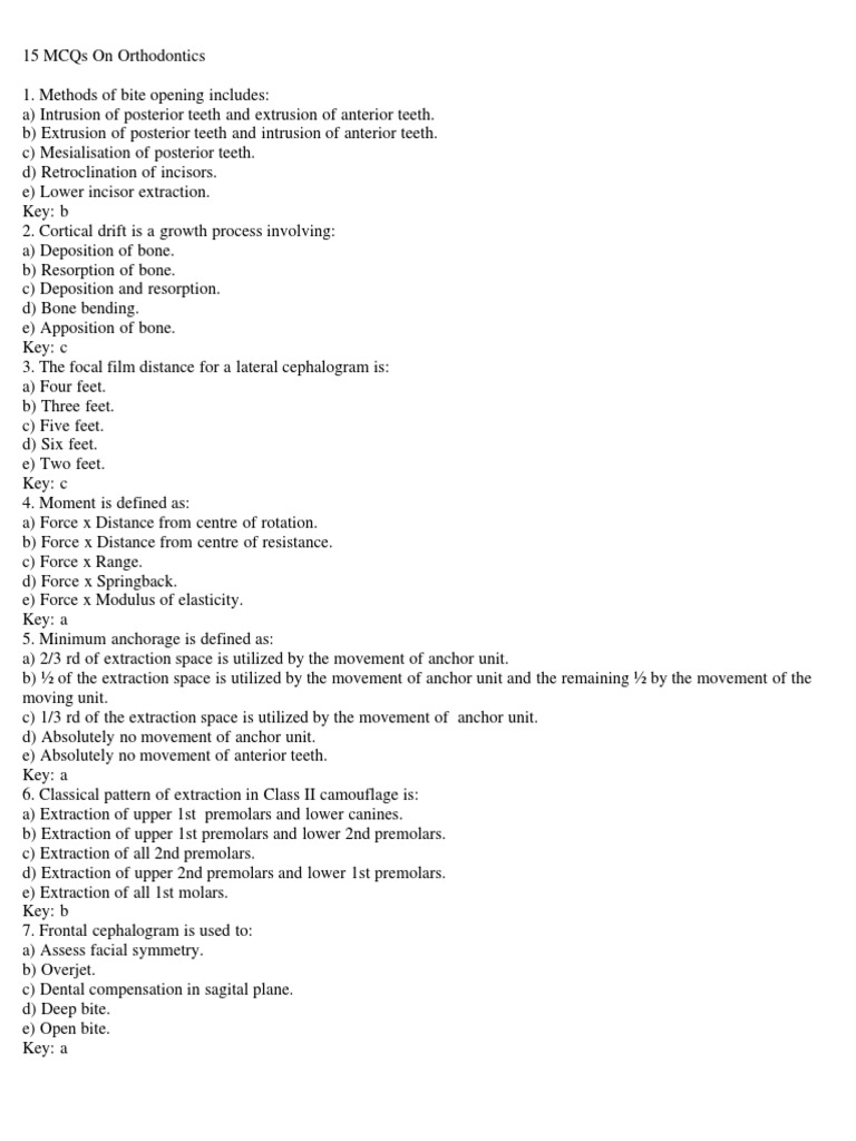 MCQs in Orthodontics | Download Free PDF | Tooth | Dental Anatomy