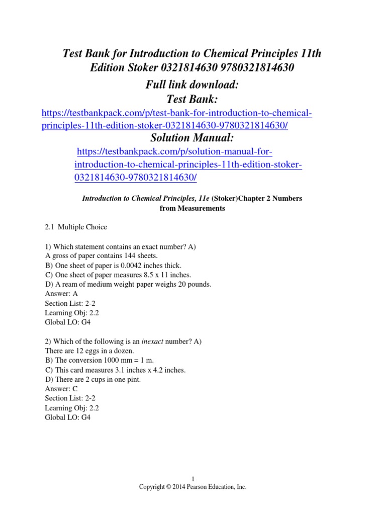 Introduction To Chemical Principles 11th Edition Stoker Test Bank | PDF