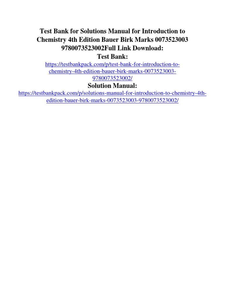 Introduction to Chemistry 4th Edition Bauer Birk Marks Test Bank | PDF ...
