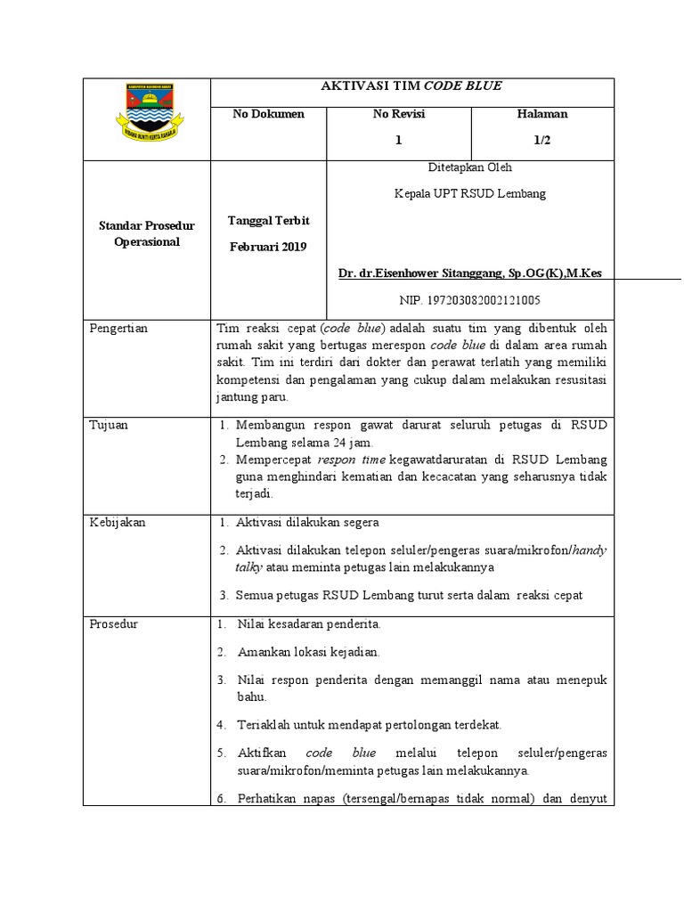 SOP Activasi Code Blue | PDF