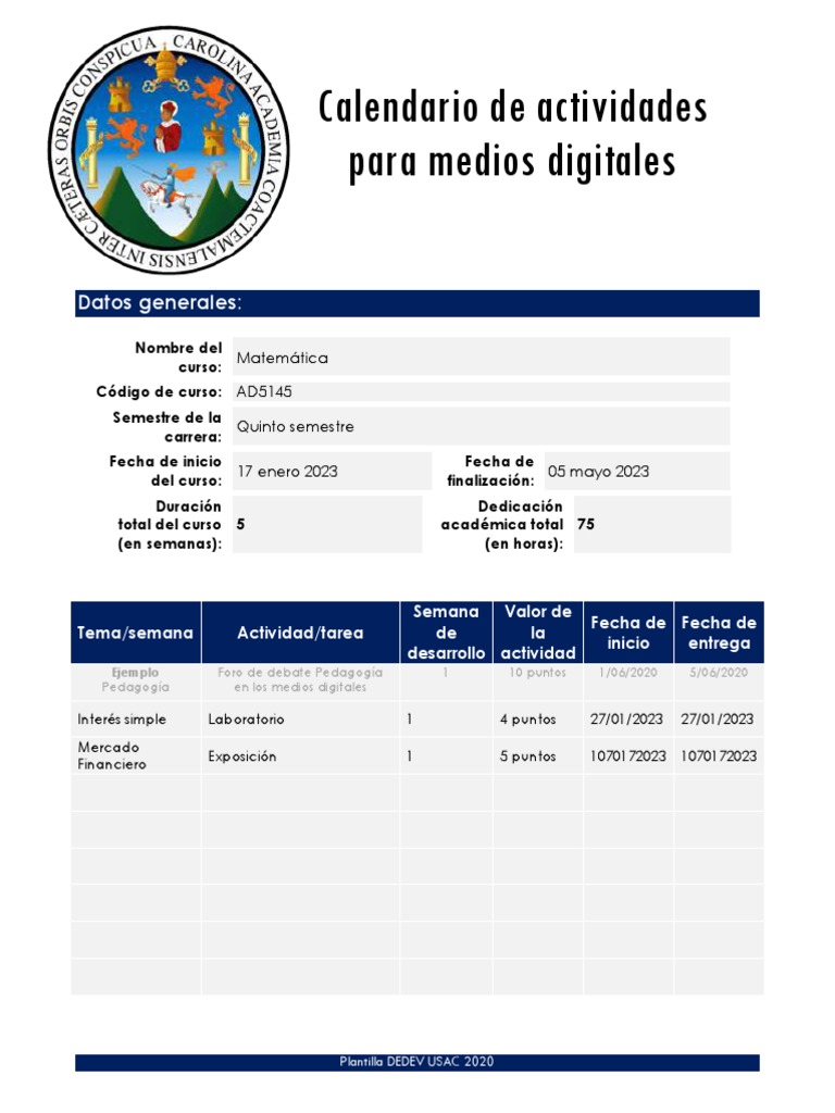 Plantilla - Calendario de Actividades | PDF