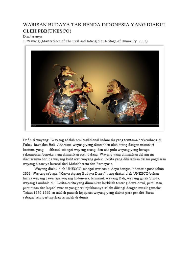 WARISAN BUDAYA TAK BENDA INDONESIA YANG DIAKUI OLEH PBB | PDF