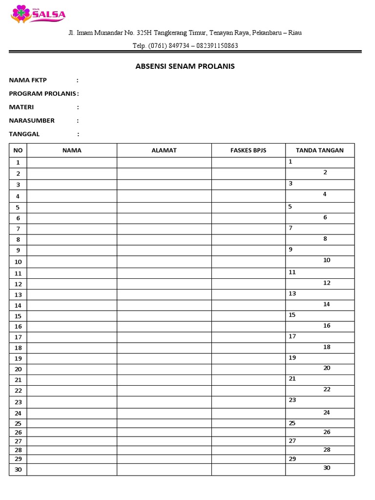 Absensi Senam Prolanis | PDF