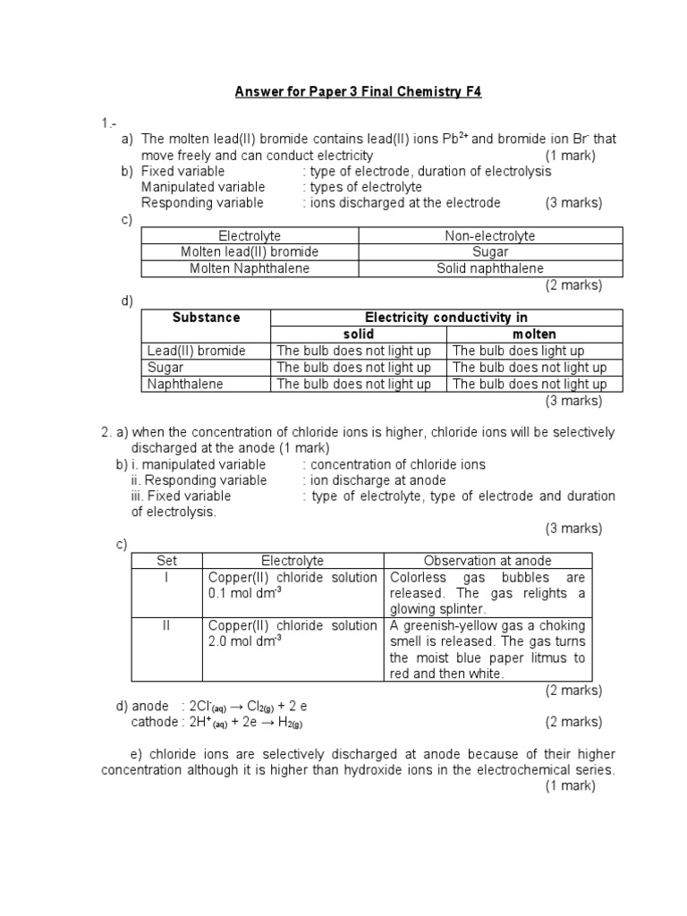 Answer For Paper 3 Final Chemistry F4 | PDF
