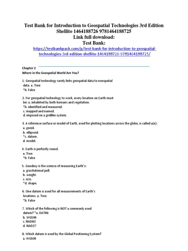 Introduction To Geospatial Technologies 3rd Edition Shellito Test Bank ...