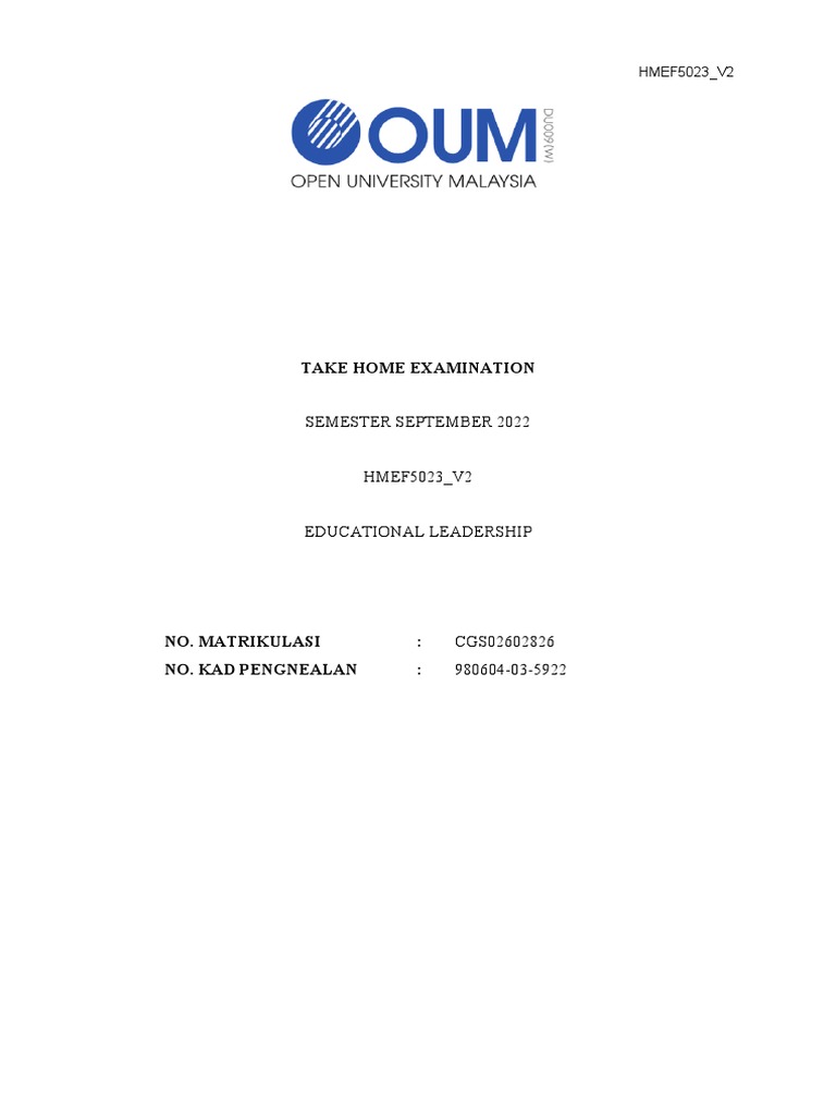 HMEF5023 - V2 Educational Leadership Final Exam | PDF