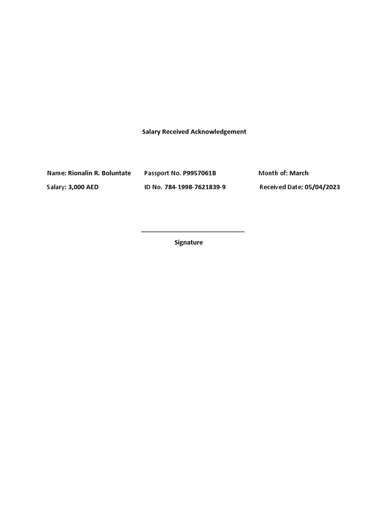 Salary Received Acknowledgement | PDF