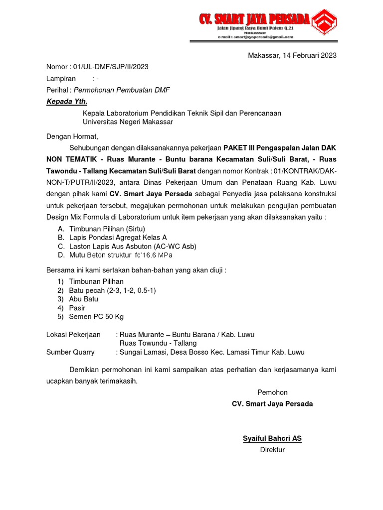 Surat Permohonan Uji Lab | PDF