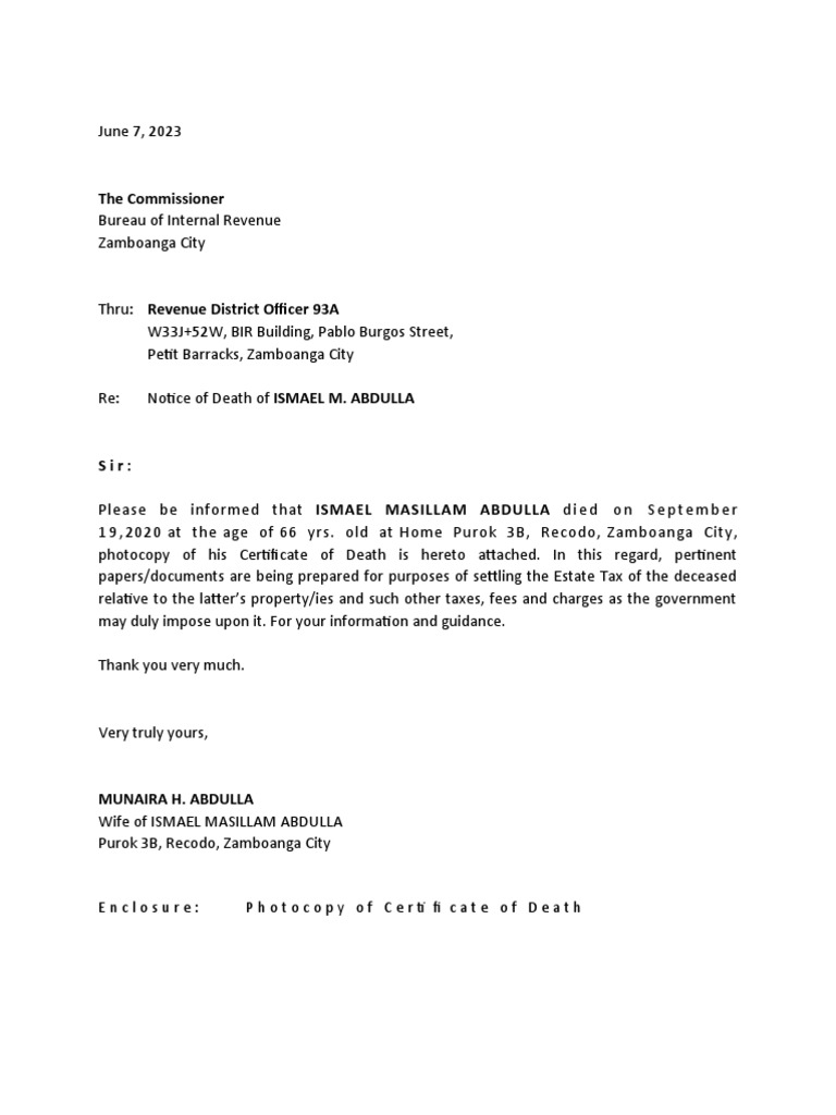 Estate Tax Notification | PDF