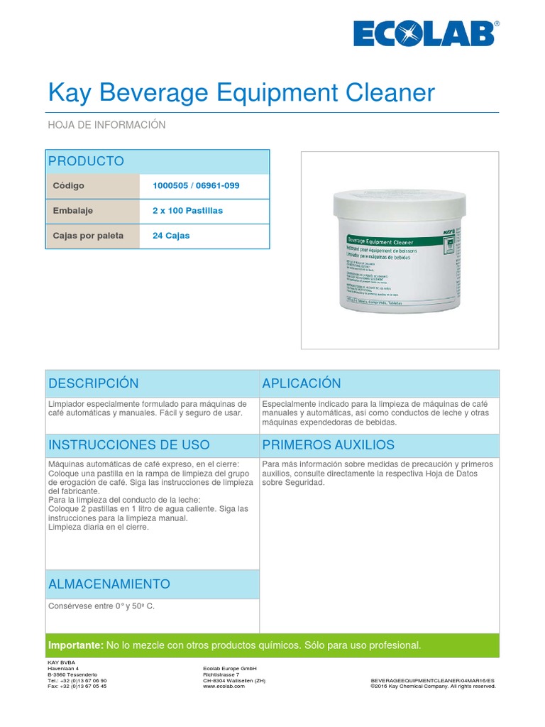 IS ES Kay Beverage Equipment Cleaner SPECIALTY | PDF