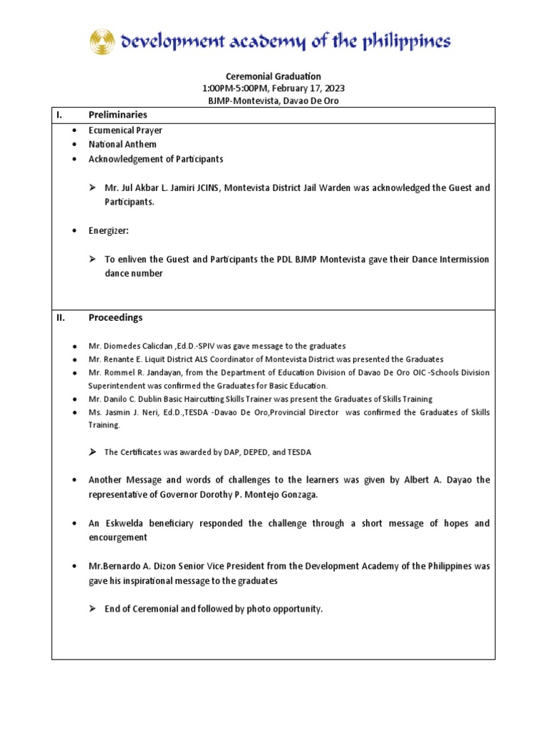 BJMP-GRADUATION-DOCUMENTATION-Feb-.17-2022- | PDF | Philippines