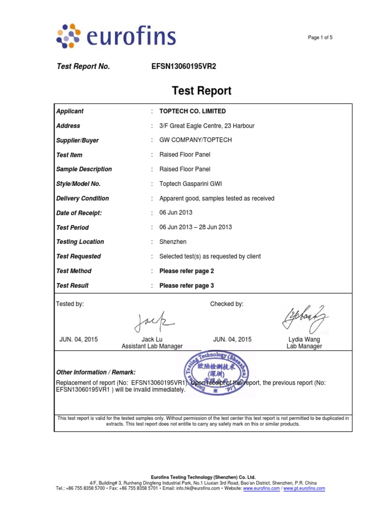 Raised Floor Panel VOC Test Report | PDF | Volatile Organic Compound ...