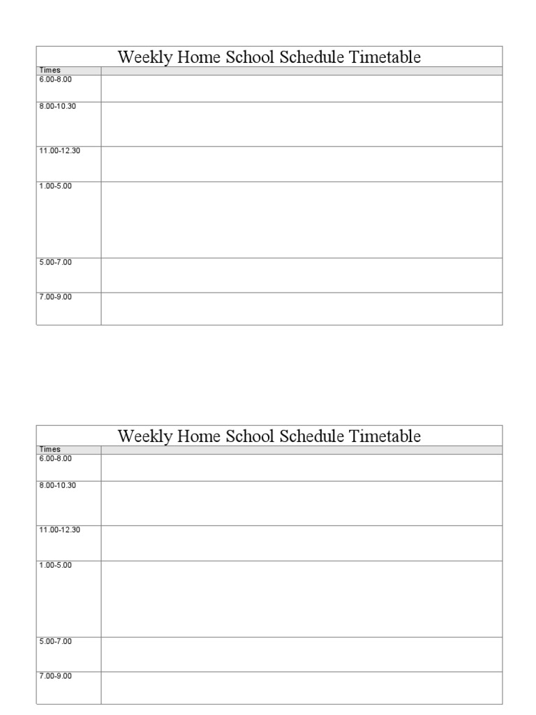 Weekly Home School Timetable Guide | PDF