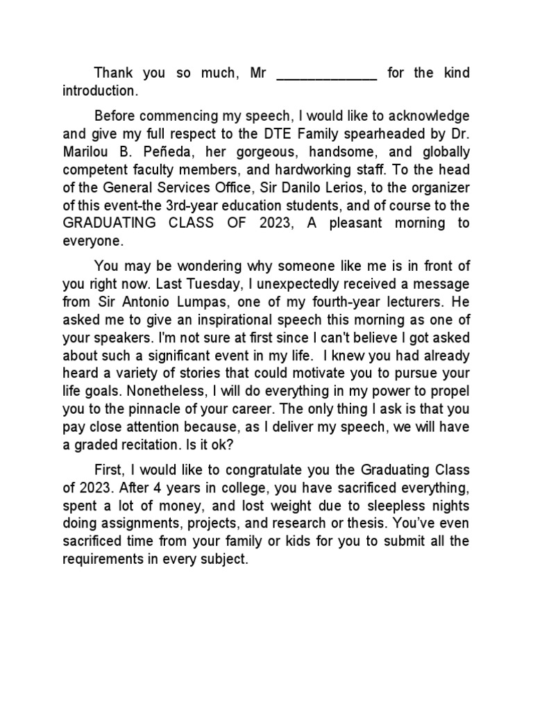 Tribute Speech | PDF