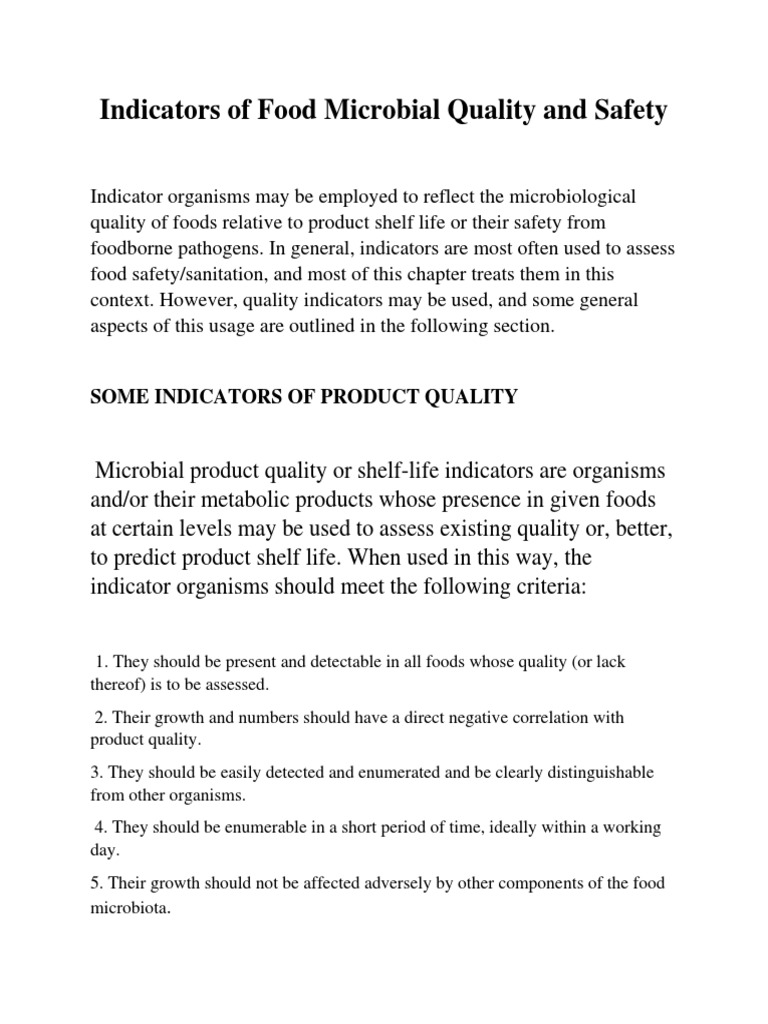 Indicators of Food Microbial Quality and Safety | PDF | Medical ...